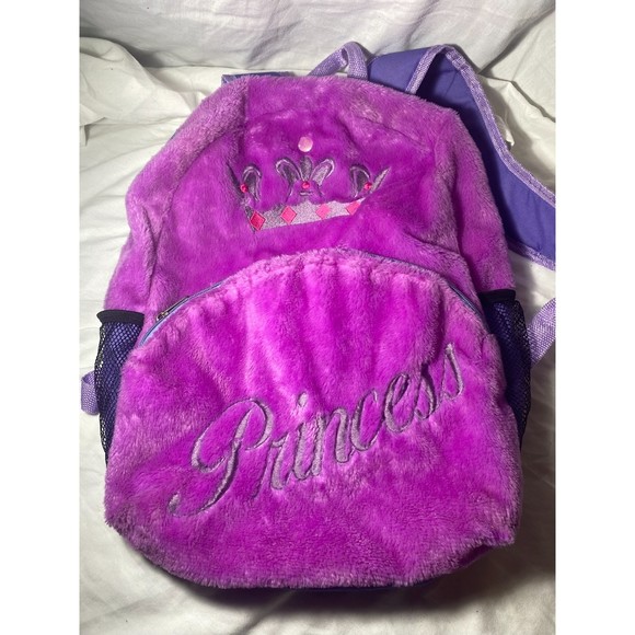 Accessories | Princess Crown Fuzzy Girls Backpack Soft Pink Purple ...